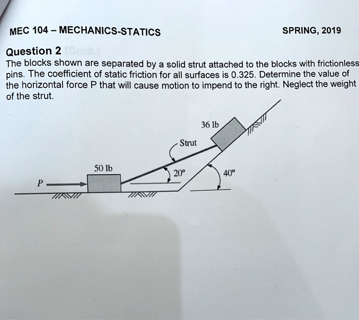 SOLVED: SPRING,2019 Question 2 The blocks shown are separated by a ...