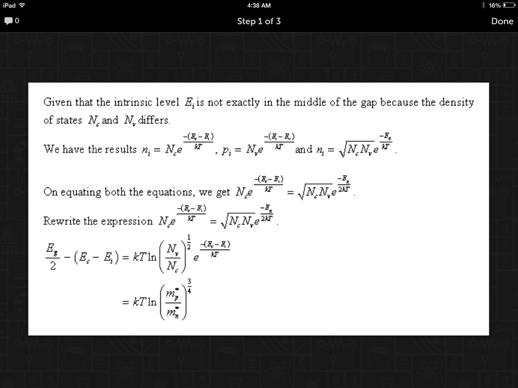 derive an expression relating the intrinsic level ei to the center of ...