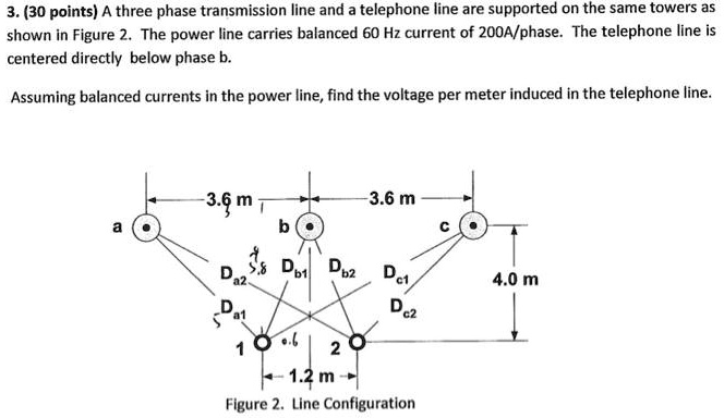 3. (30 points) A three phase transmission line and a telephone line are ...
