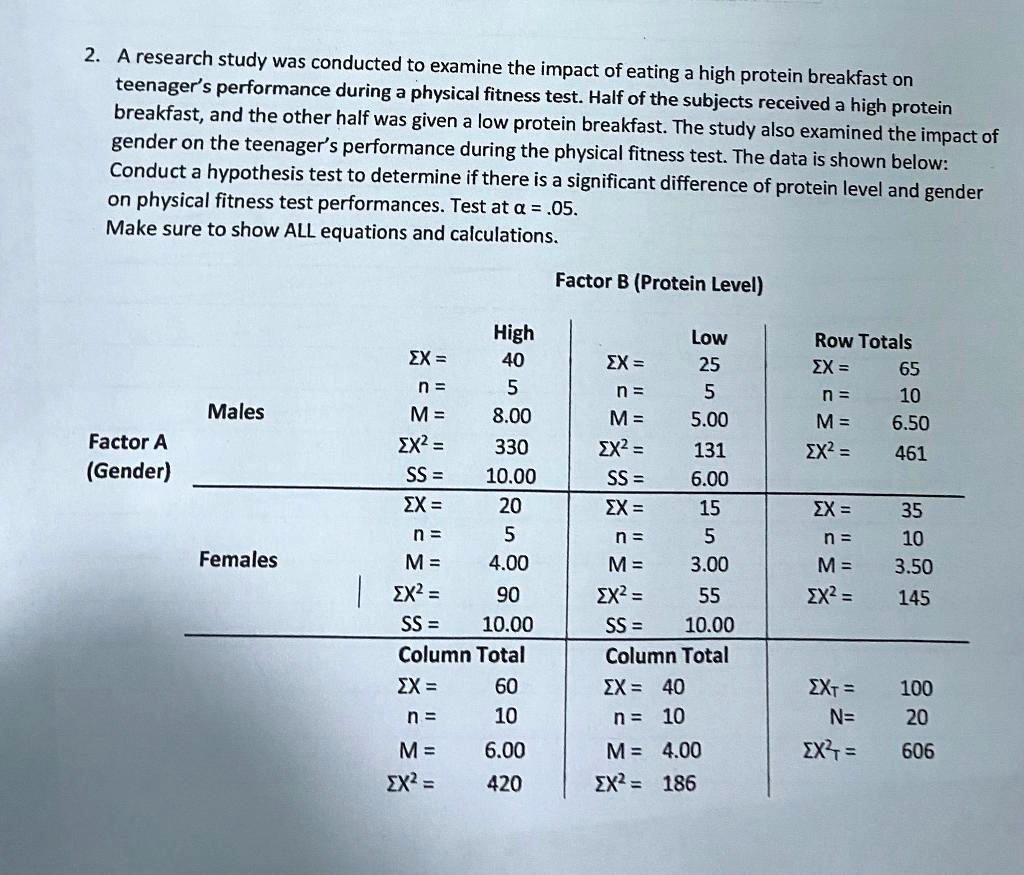 SOLVED: 2. A research study was conducted to examine the impact of eating a high protein ...