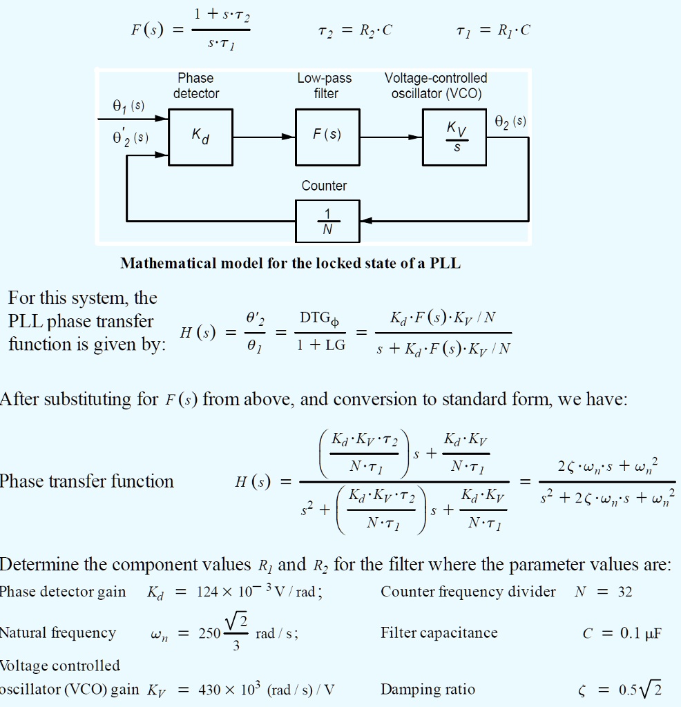 SOLVED: The mathematical model for the locked state of a phase-locked loop (PLL) is shown in the ...