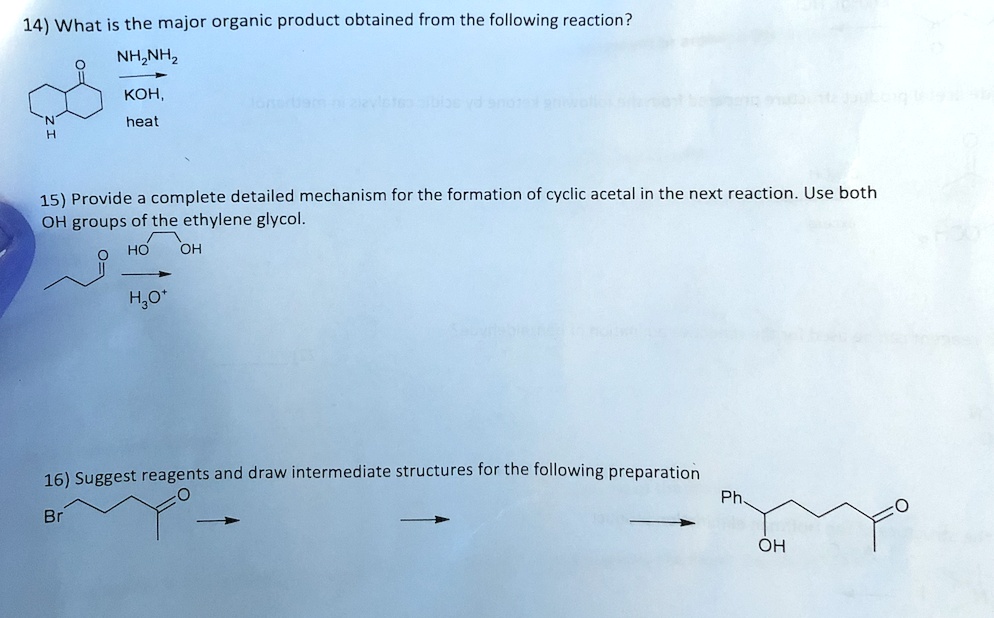 SOLVED: 14) What is the major organic product obtained from the following reaction? NHZNHz KOH ...
