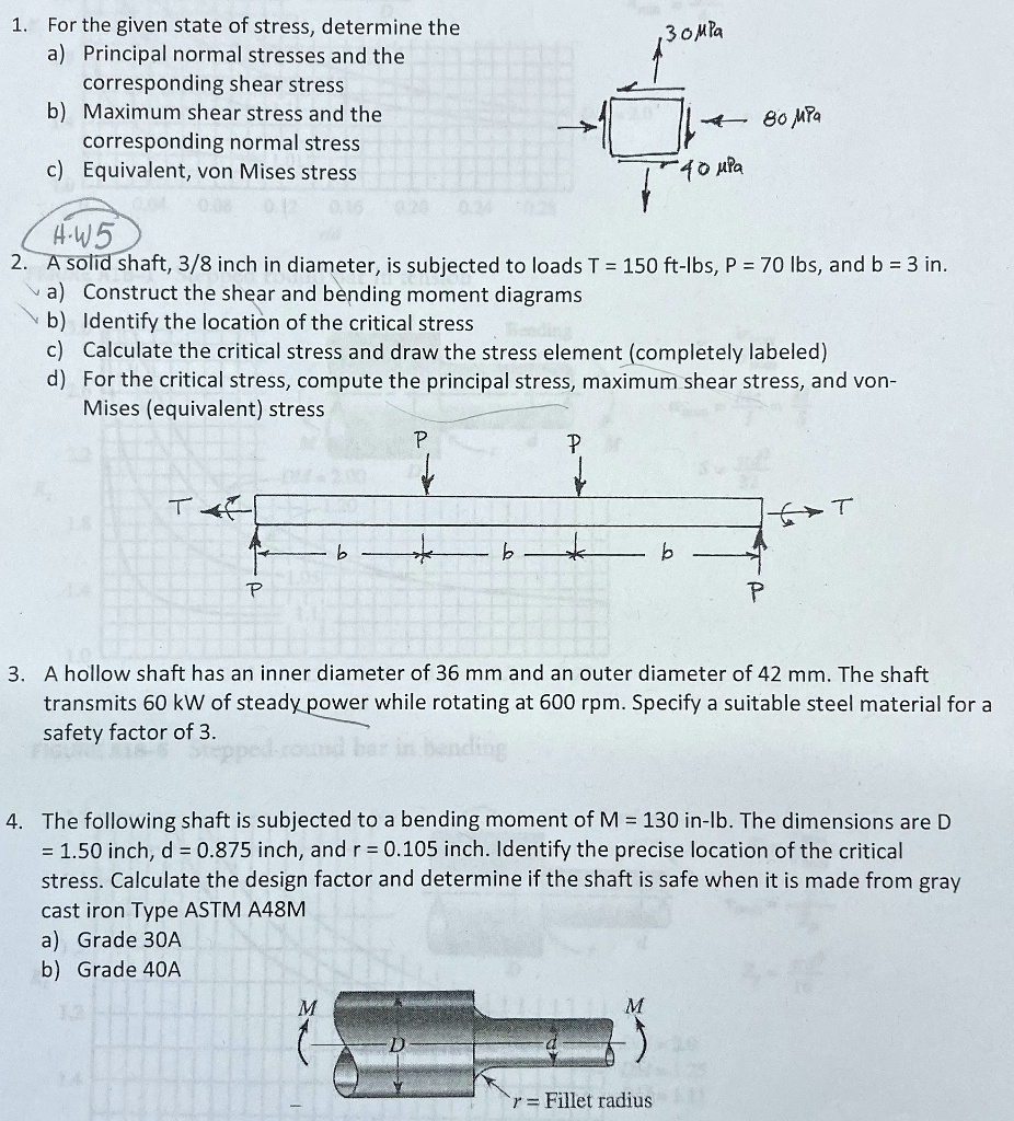 1. For the given state of stress, determine the a) Principal normal ...