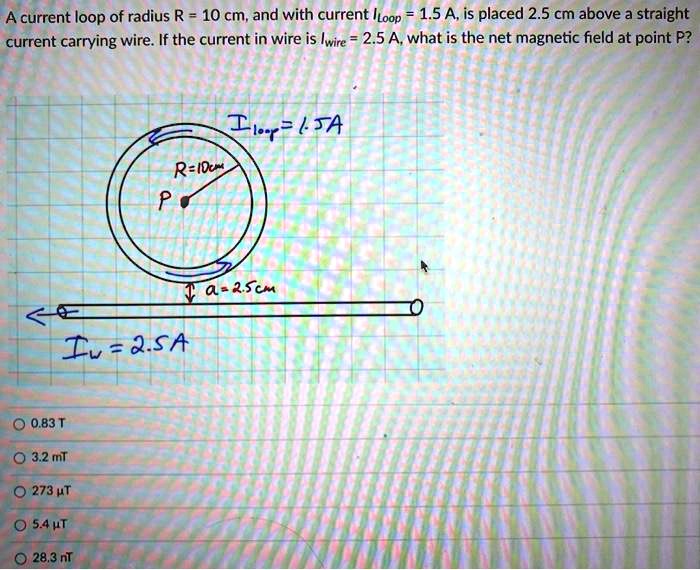SOLVED: A current loop of radius R = 10 cm, and with current Iloop = 1.5 A, is placed 2.5 cm ...