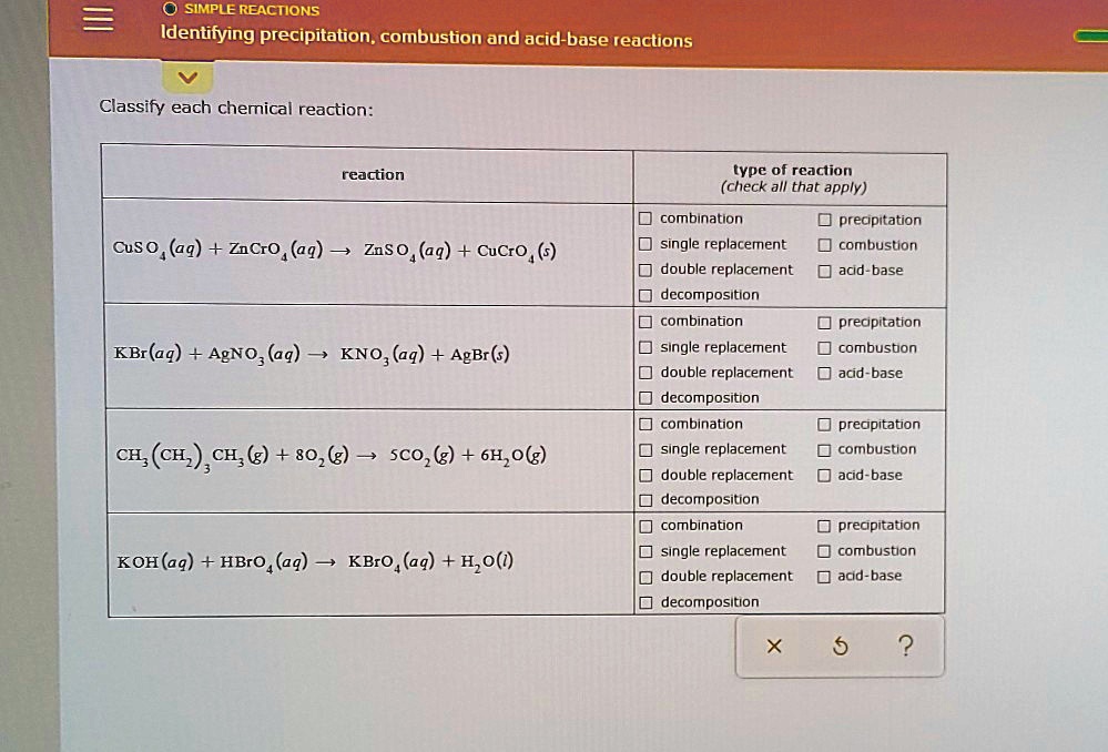 Video Solution Simple Reactions Identifying Precipitation Combustion And Acid Base Reactions