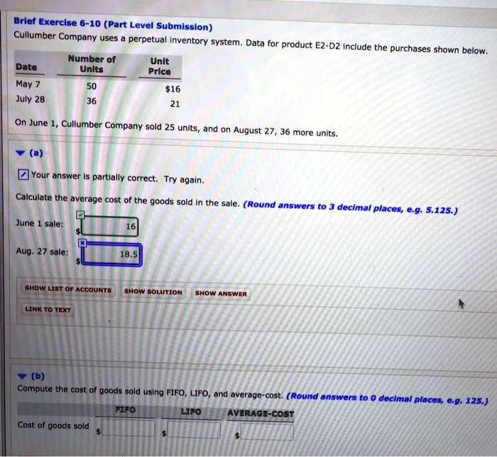 Brief Exercise 6-10 (Part Level Submission) Cullumber Company uses a ...