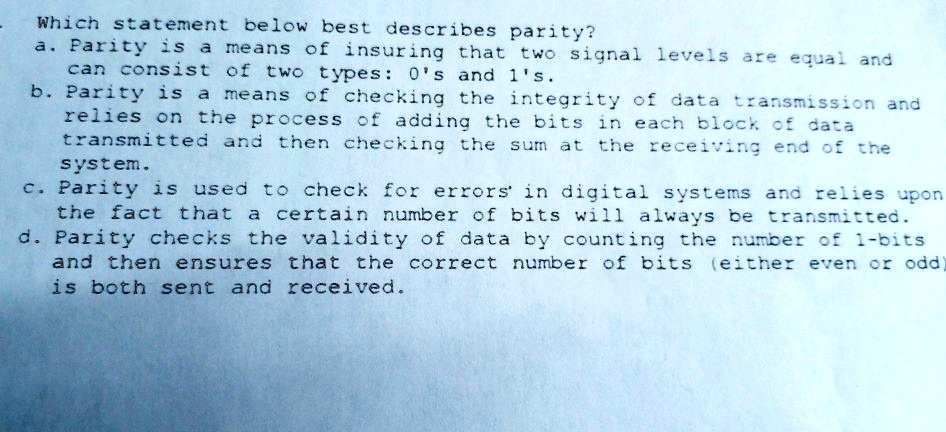which statement below best describes parity which statement below best ...