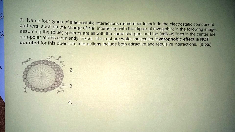 SOLVED: Name four types of electrostatic interactions (remember to ...