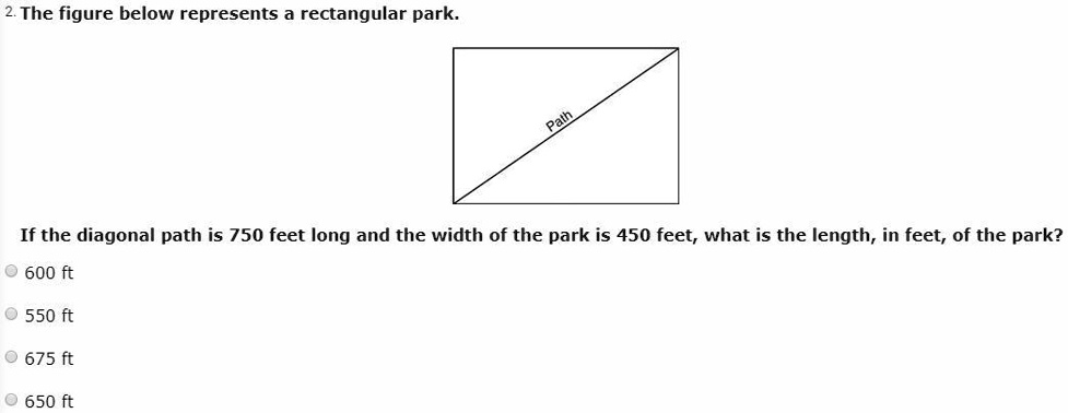 2. The figure below represents a rectangular park. Path If the diagonal ...