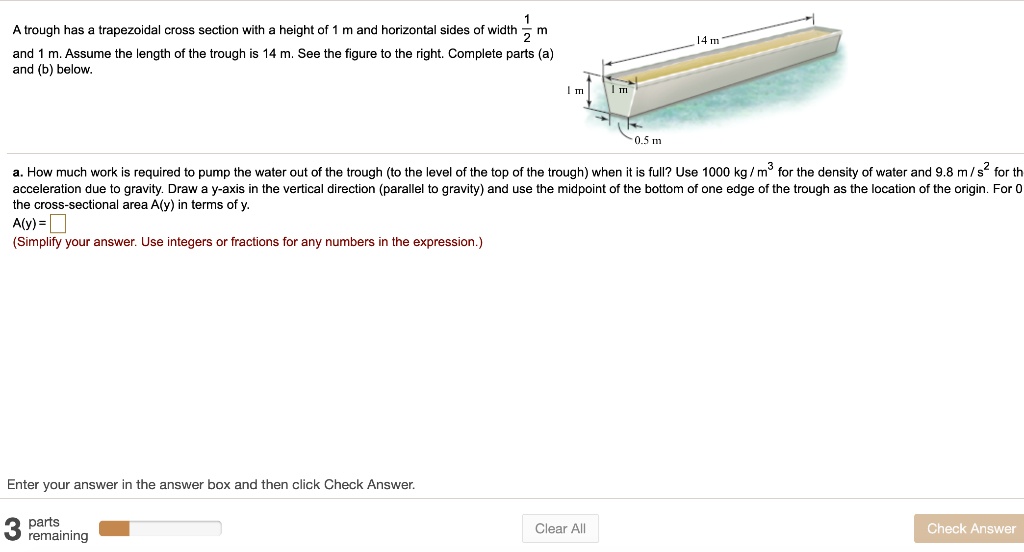 trough has trapezoidal cross section with height of m and horizontal ...