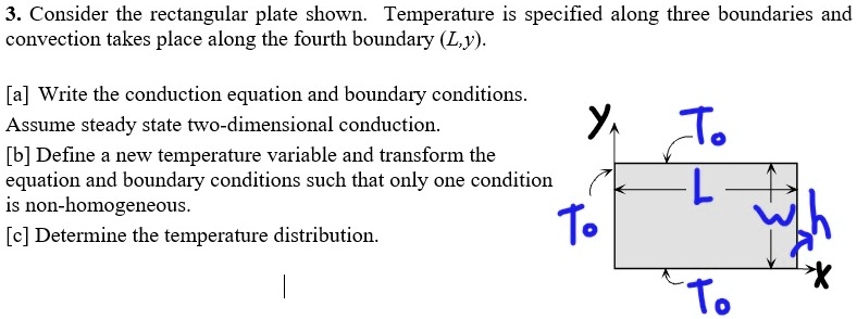 3. Consider the rectangular plate shown. Temperature is specified along three boundaries and ...