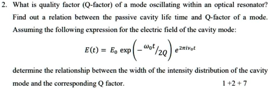 SOLVED: What is the quality factor (Q-factor) of a mode oscillating within an optical resonator ...