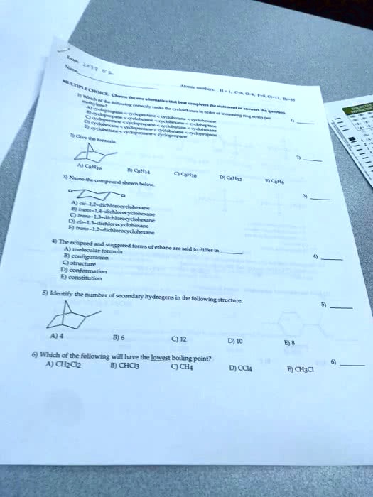 Give the A) C4H10 3) Name the compound shown below. A) cis-1,2 ...