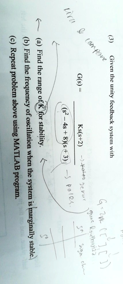 SOLVED: (1) Find the range of K for stability. (2) Repeat the problem above using a MATLAB ...