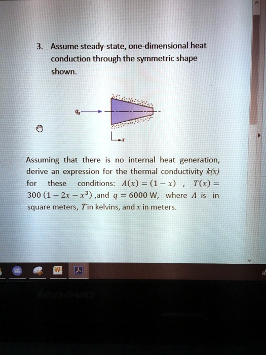 SOLVED: Assume steady-state, one-dimensional heat conduction through the symmetric shape shown ...
