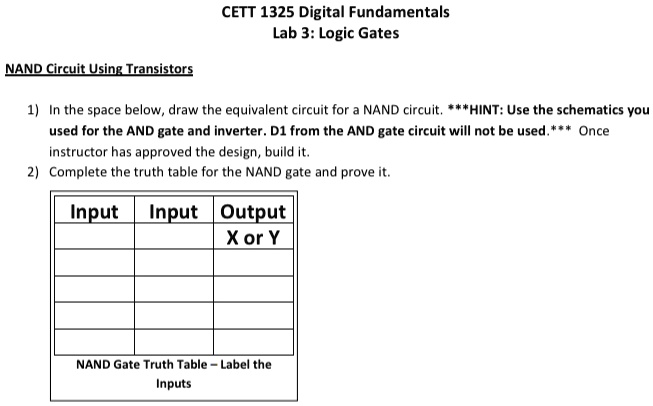 CETT 1325 Digital Fundamentals Lab 3: Logic Gates NAND Circuit Using ...