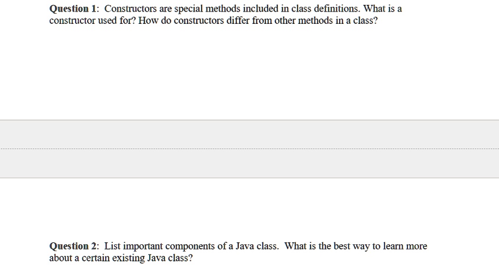 SOLVED: Question 1: Constructors are special methods included in class ... SOLVED: Question 1: Constructors are special methods included in class ...