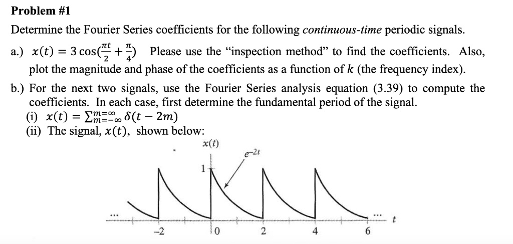 SOLVED: Determine the Fourier Series coefficients for the following continuous-time periodic ...
