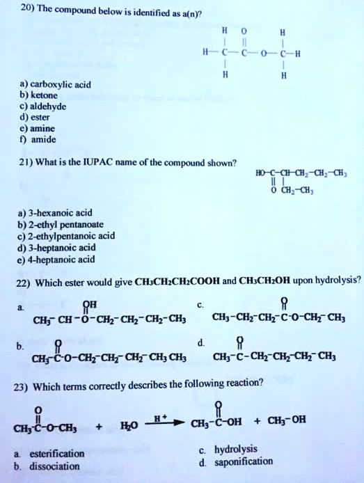 SOLVED: ' 20) The compound below is identified as a(n)? a) carboxylic acid b) ketone c) aldehyde ...