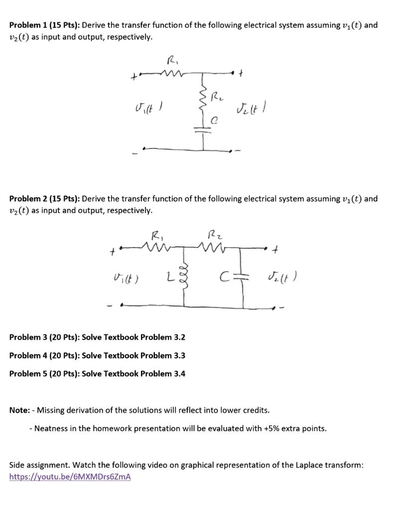 SOLVED: Derive the transfer function of the following electrical system assuming v1(t) and v2(t ...