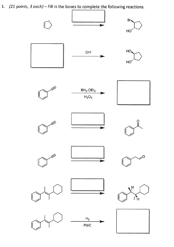 1. (21 points, 3 each) – Fill in the boxes to complete the following ...
