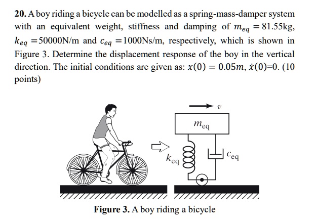 A boy riding a bicycle can be modeled as a spring-mass-damper system ...