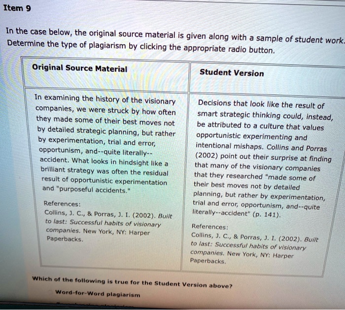 SOLVED: Item 9 In the case below,the original source material is given ...