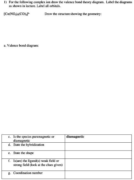 l For the following complex ion draw the valence bond theory diagram ...