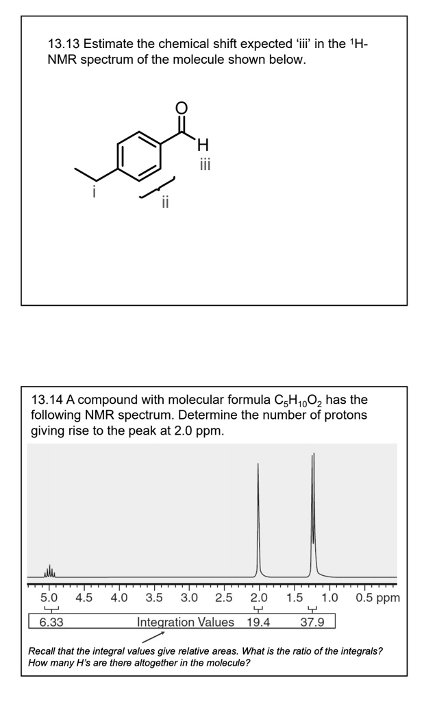 1313 estimate the chemical shift expected iii in the 1h nmr spectrum of the molecule shown below ...