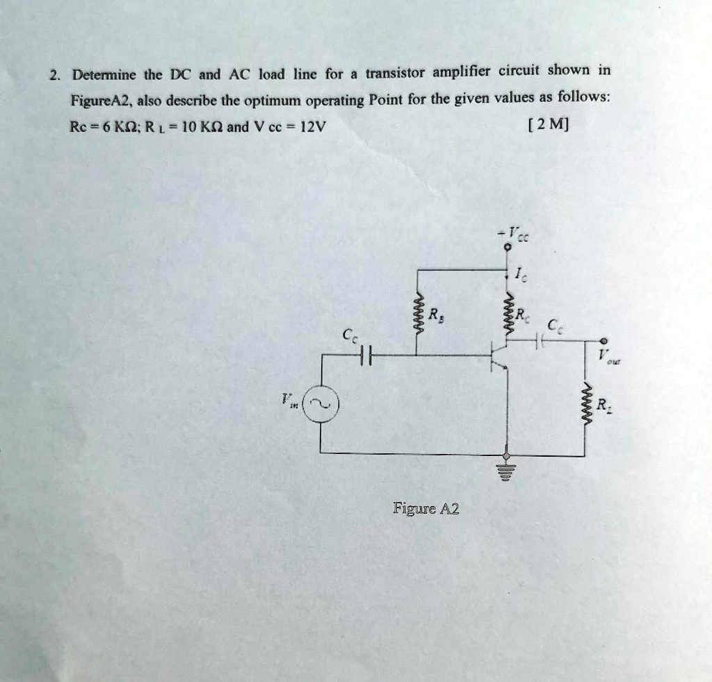 SOLVED: Determine the DC and AC load line for a transistor amplifier circuit shown in Figure A2 ...