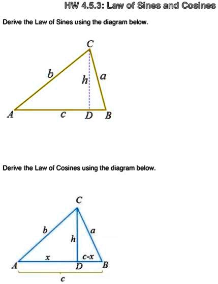 SOLVED: HW 4.5.3: Law of Sines and Cosines Derive the Law of Sines ...
