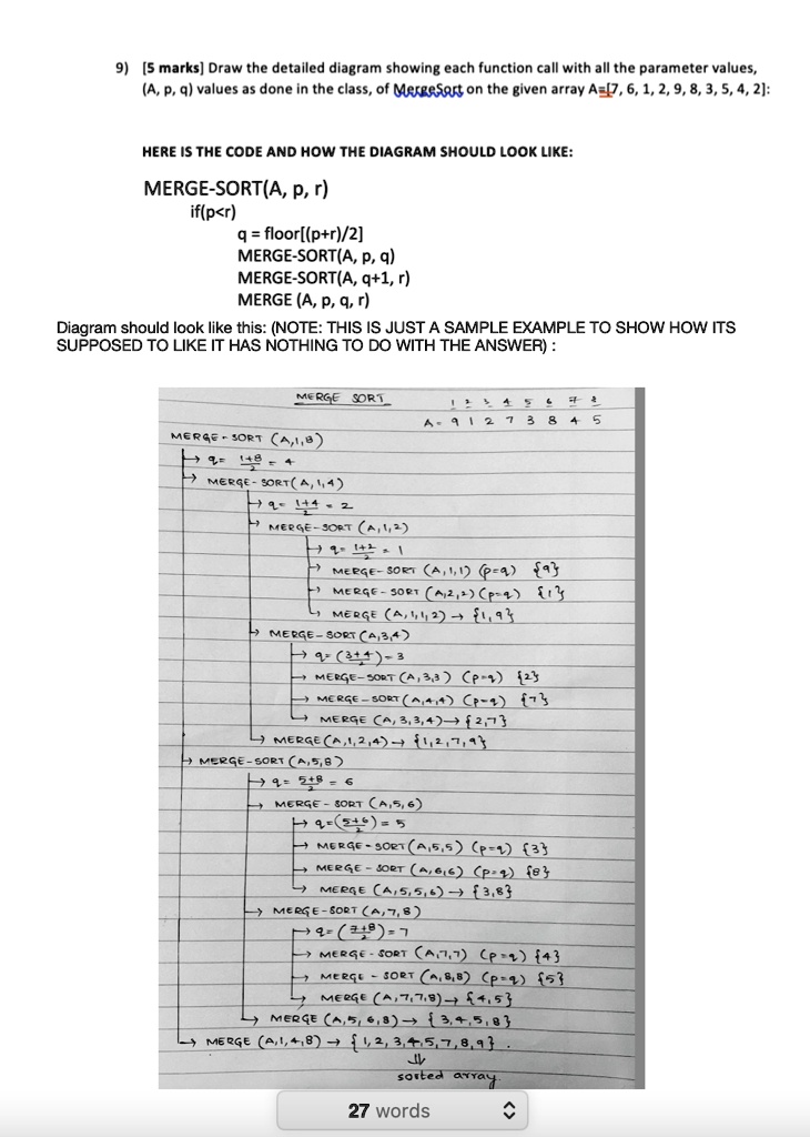 9 [5 marks] Draw the detailed diagram showing each function call with ...
