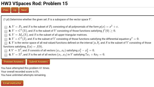 Solved Hw3 Vspaces Rod Problem 15 Part Determine Whether The Given