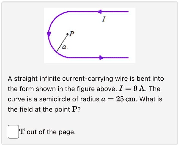 A straight infinite current-carrying wire is bent into the form shown ...