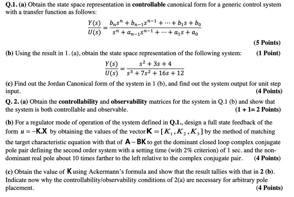 Solved Answer Only Question 2 Q 1 A Obtain The State Space