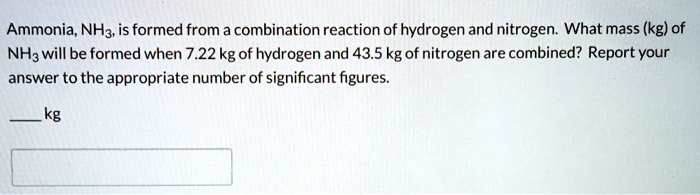 SOLVED: Ammonia (NH3) is formed from the combination reaction of ...
