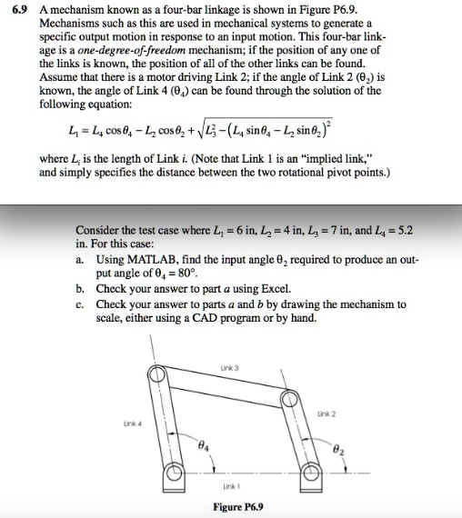 SOLVED: 6.9 A mechanism known as a four-bar linkage is shown in Figure P6.9. Mechanisms such as ...
