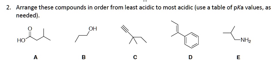 SOLVED: Arrange these compounds in order from least acidic to most ... SOLVED: Arrange these compounds in order from least acidic to most ...