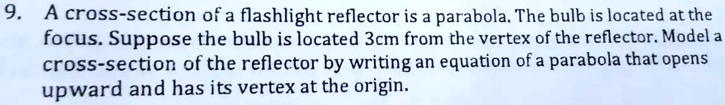 SOLVED: 9. A cross-section of a flashlight reflector is a parabola The ...