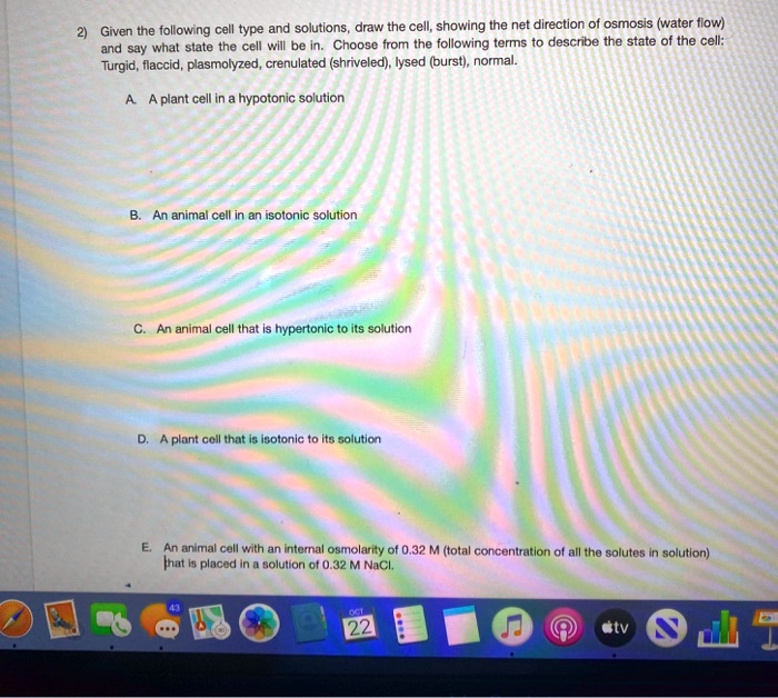 given the following cell type and solutions draw the cell showing the ...