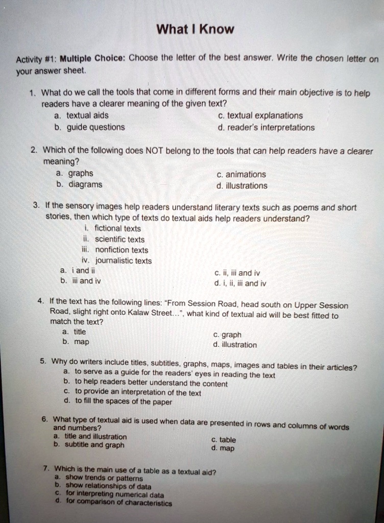 please help me answer this ty what know activity 1 multiple choice choose he lelter of he best ...