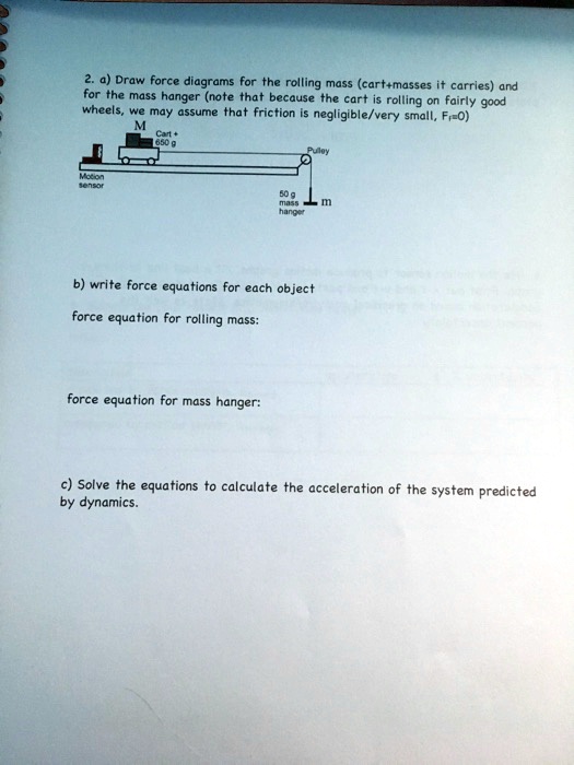 SOLVED: Draw force diagrams for the rolling mass (carttmasses it carries) and for the mass ...