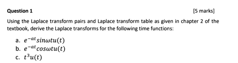 SOLVED: Using the Laplace transform pairs and Laplace transform table as given in chapter 2 of ...