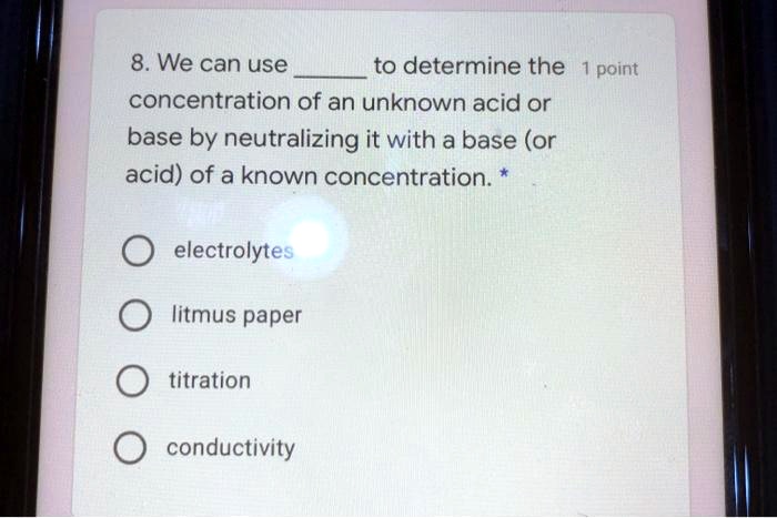 SOLVED: 8 We can use to determine the point concentration of an unknown ...