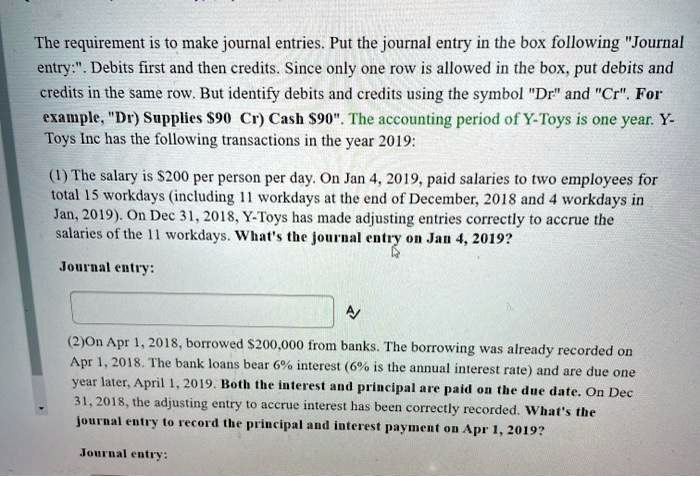 SOLVED: The requirement is to make journal entries Put the journa ...