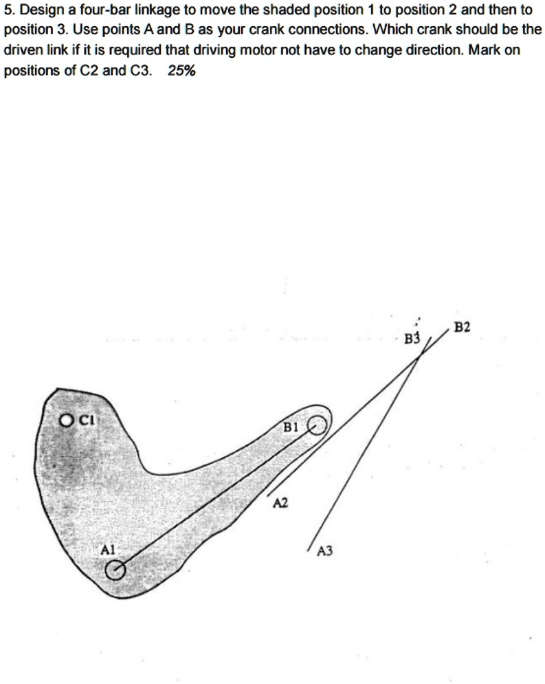 SOLVED: Design a four-bar linkage to move the shaded position 1 to ...