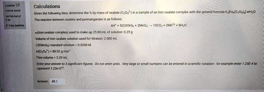 SOLVED:33n TD Rsta033 Kneieuoi Calculations Given the following data ...