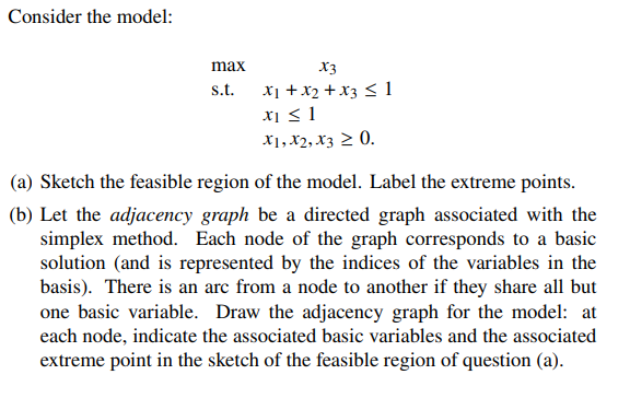 Consider the model: (a) Sketch the feasible region of the model. Label ...
