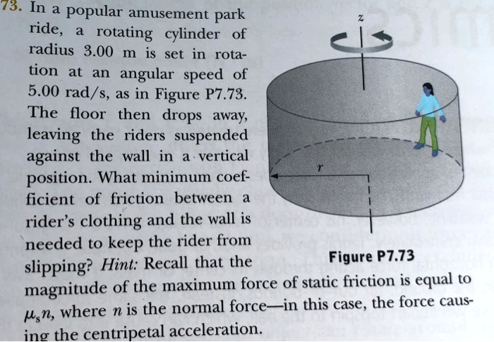 SOLVED: 73. In popular amusement park ride, rotating cylinder of radius ...