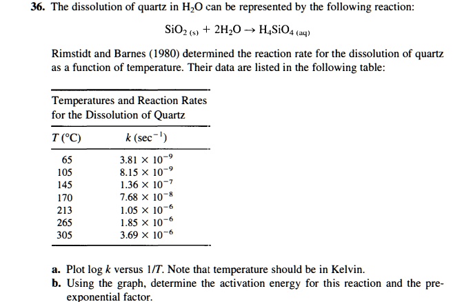 SOLVED: 36. The dissolution of quartz in H2O can be represented by the ...